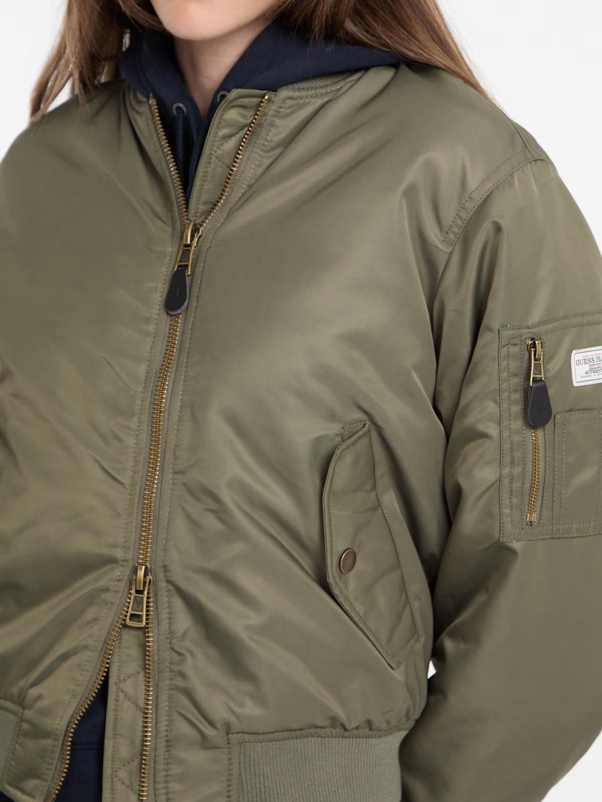 Eco Satin Flight Jacket - Green - GUESS